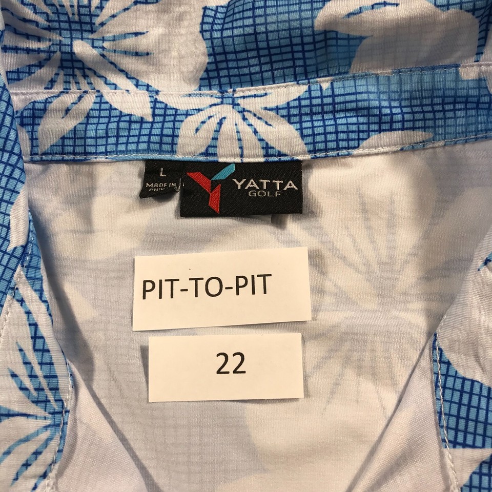 Yatta Golf Polo Shirt Mens Large Blue Floral Hawaiian All Over ...