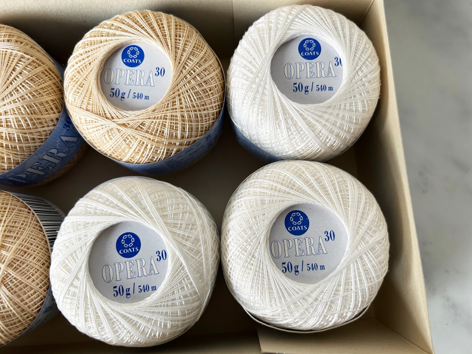 Coats Opera Cotton Crochet Thread Size 30 - 1 Box 10 Balls 7 White/3 ...