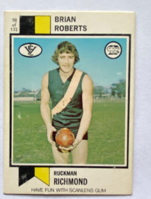 SCANLENS 1974 VFL FOOTY CARD BRIAN ROBERTS RICHMOND #98 EXCELLENT ...