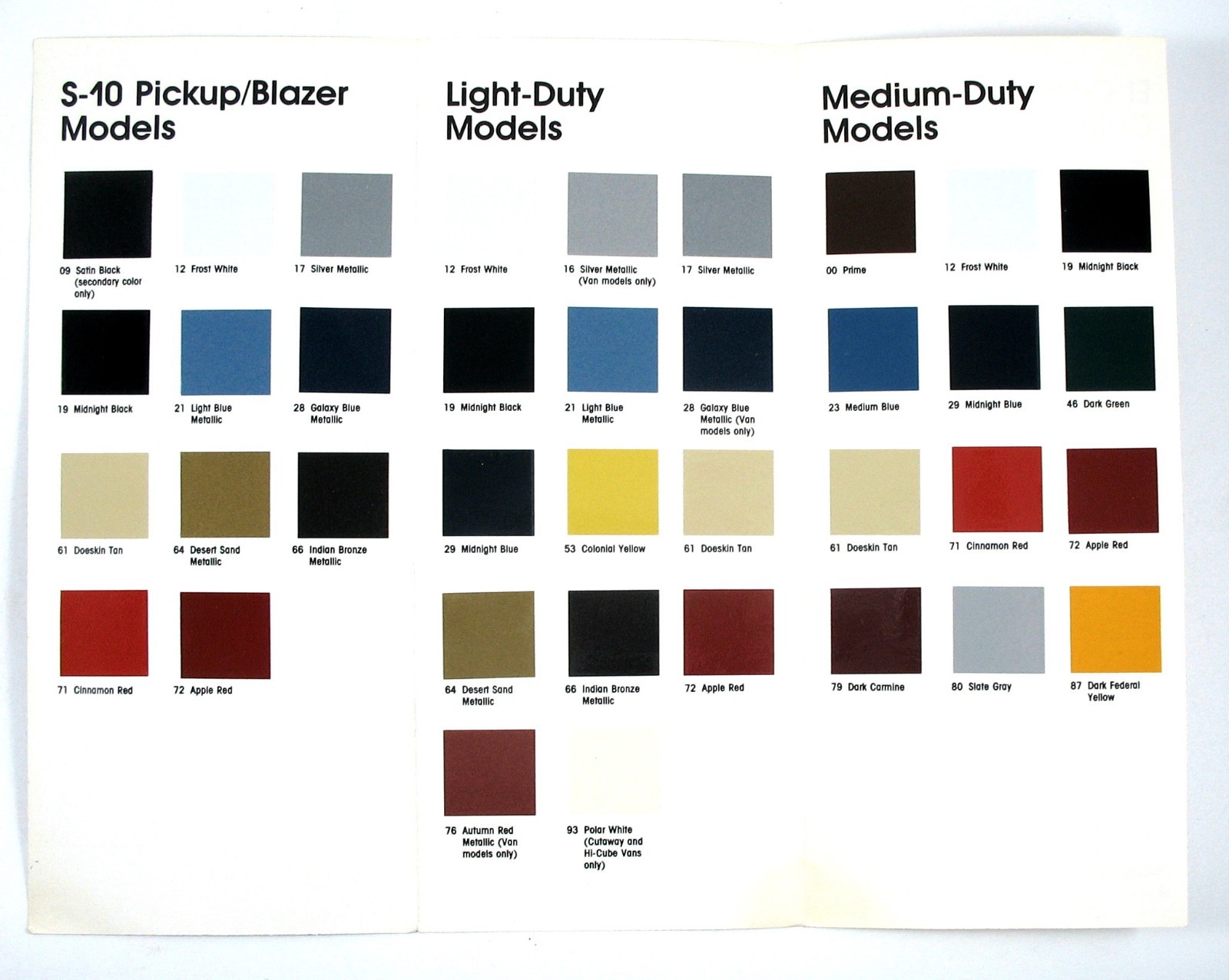 1985 Chevrolet Truck Exterior Colors Chevy Paint Brochure Folder