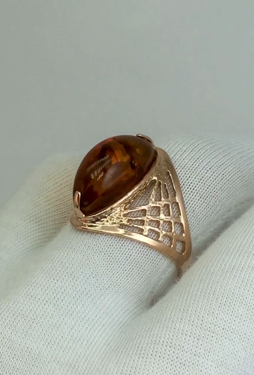 USSR Vintage Original Rose Gold Ring with Natural Baltic Amber 583 14K ...