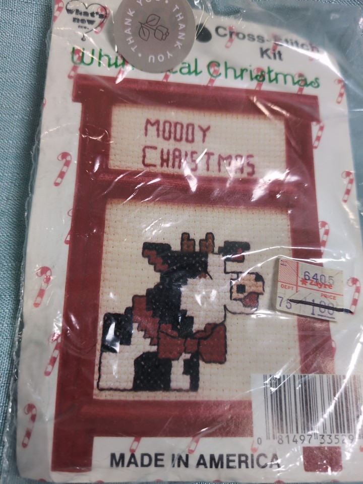 2 VTG Cross Stitch Ornaments What’s New Inc Whimsical Christmas Moooy ...