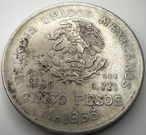 1953 Mexico Silver 5 Pesos Hidalgo Silver Coin I5 | eBay