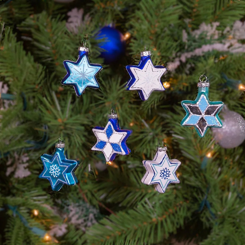 Kurt Adler - Jewish Stars With Glitter Glass Ornaments, 6-Piece Box Set ...