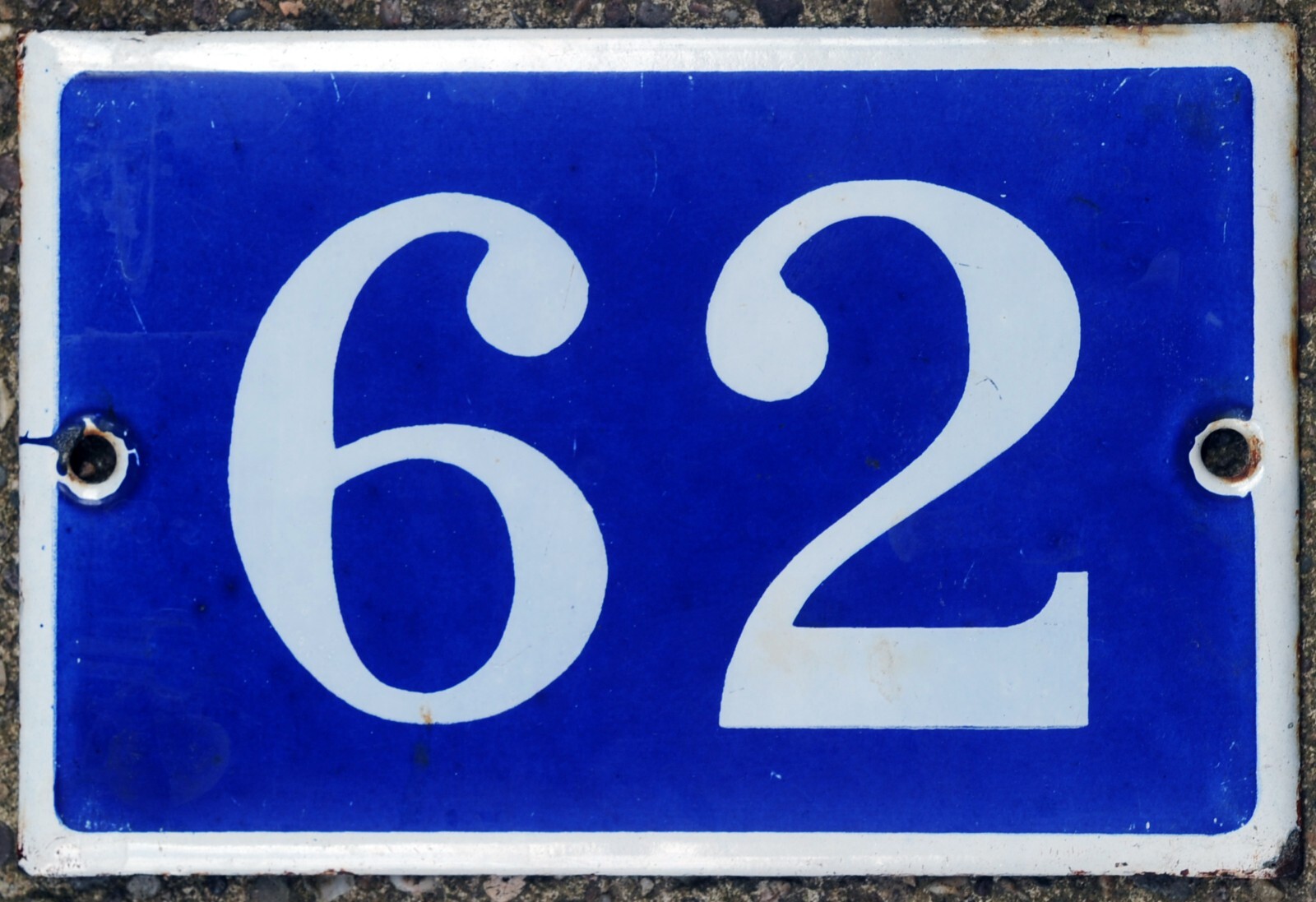 Old blue French house number 62 door gate plate plaque enamel steel ...