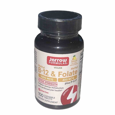 Jarrow Formulas B-12 & Folate Extra Strength 100 Chewable Tablets Exp ...