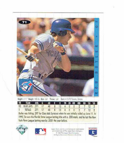 Rob Butler Blue Jays OF #71 Upper Deck 1993 Baseball Card | eBay