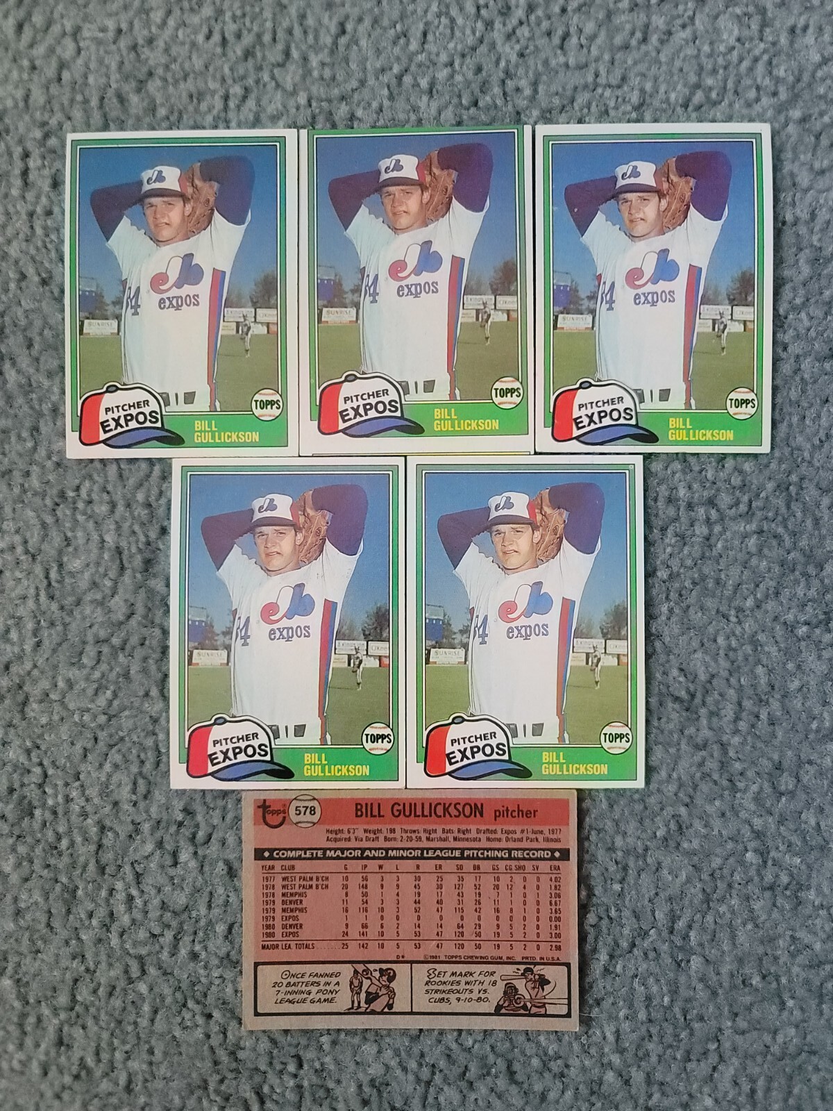 1981 Topps Bill Gullickson Baseball Rookie Card Lot of approx 6 Cards ...