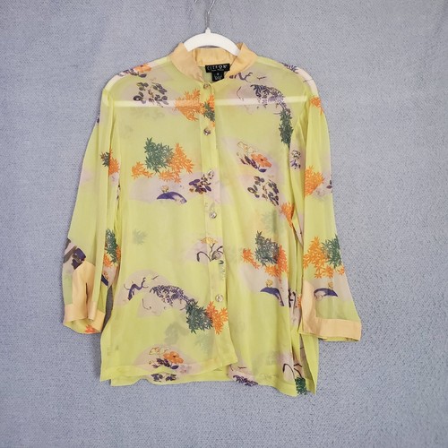 Citron Santa Monica Women's Sheer Yellow Button Up Art To Wear Silk Top ...
