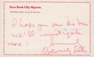 BEVERLY SILLS - AUTOGRAPH NOTE SIGNED 06/10/1982 | eBay