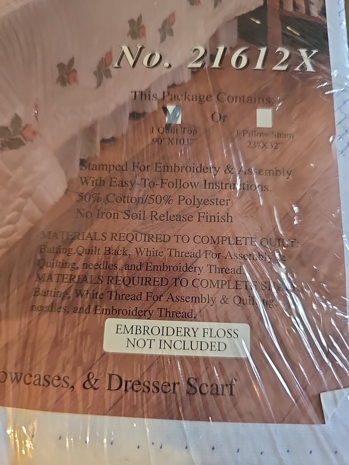 Vtg Tobin Rose Of Sharon 90” X 103” Embroidery Cross Stitch Quilt Top ...