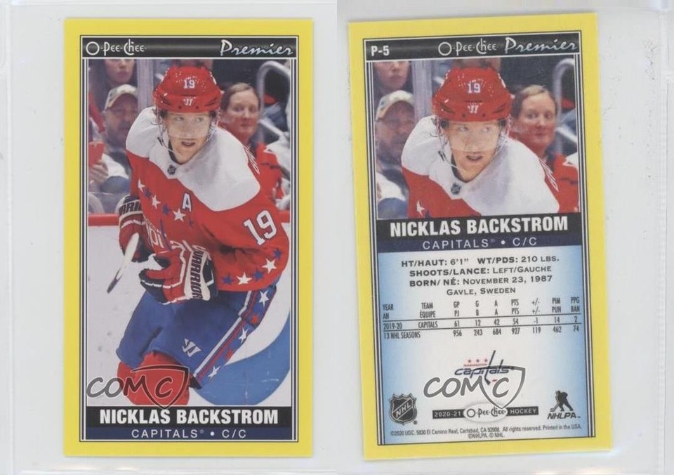 2020-21 O-Pee-Chee Premier Tallboys Yellow Border Nicklas Backstrom #P ...