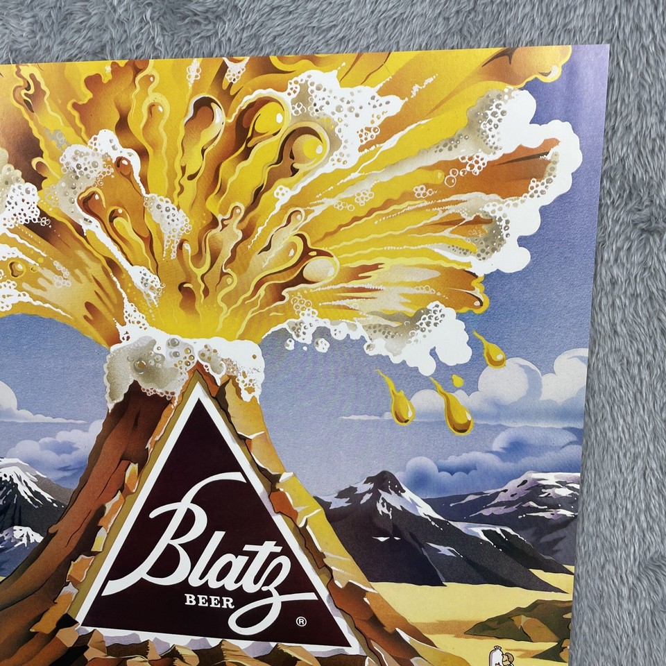 Blatz Beer Poster Vintage ©1982 Volcano Of Beer Eruption Ad Man Cave ...