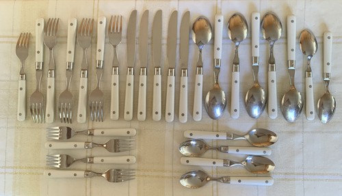COUNTRY Color White Savoie Flatware 28 Piece Korea Stainless Polymer ...