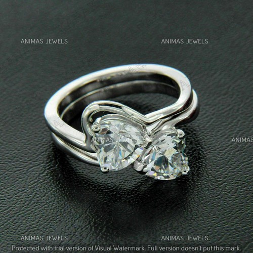Real 925 Sterling Silver 2.00CT Two-Stone Heart Shape Moissanite ...