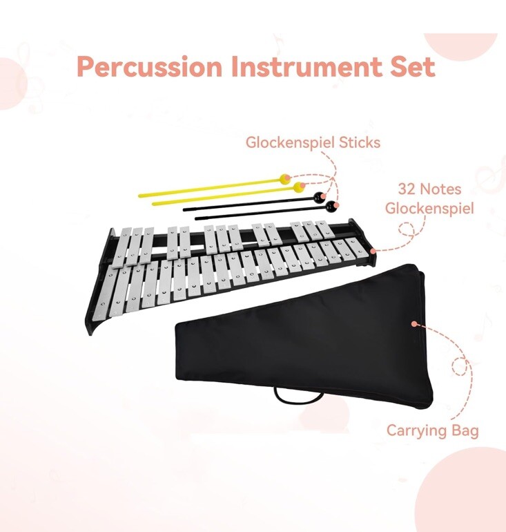 32 Note Glockenspiel Xylophone Aluminum Music Instrument Foldable w ...