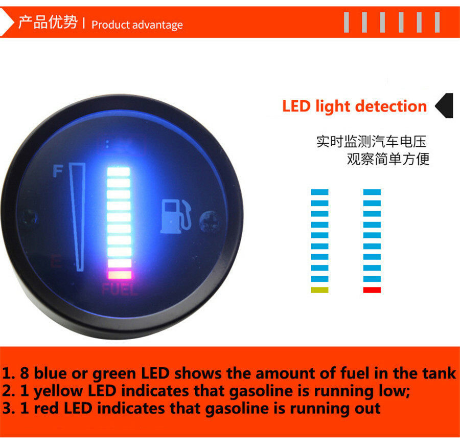 2" 52mm Round 12V Car Fuel Level Meter Gauge 10LED Digital Display | eBay