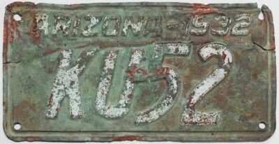 1932 Arizona Copper License Plate KU52 Yavapai County MDV Clear Number ...