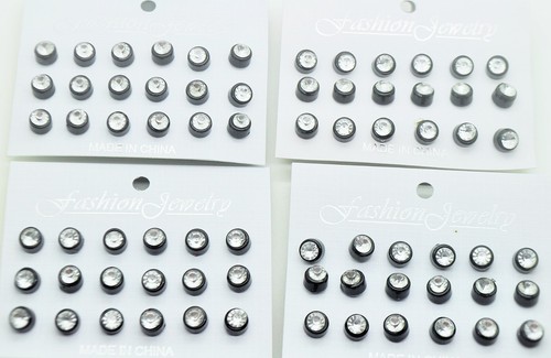 36Pairs/4 card round Stud black color Earrings Men/Women fashion ...