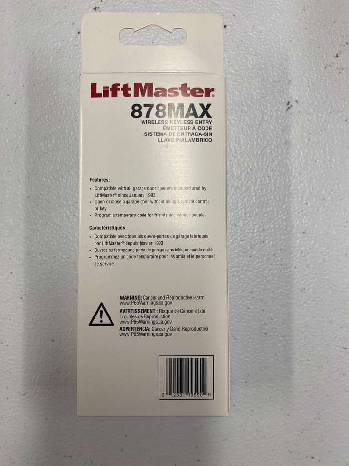 LiftMaster Wireless Keypad 878MAX/877MAX Garage Door Opener 12381998777 ...