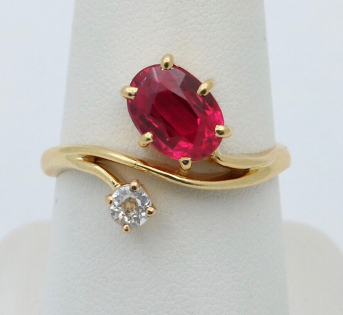 Vintage 18K Gold, Diamond, and Man-Made Ruby Wrap Ring | eBay