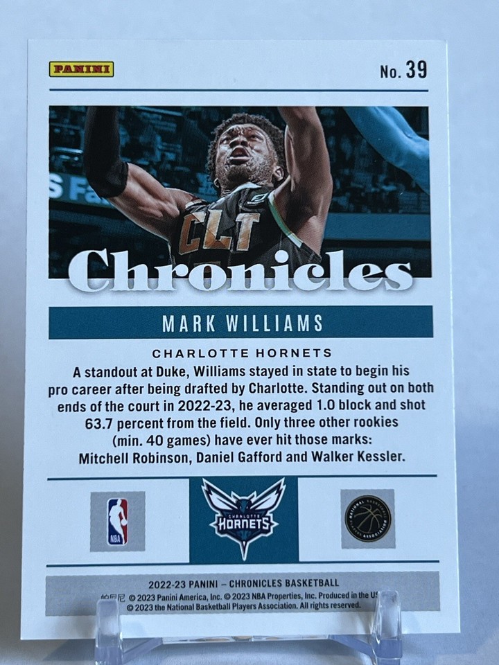MARK WILLIAMS (Charlotte Hornets) 2022-23 PANINI CHRONICLES ROOKIE CARD ...