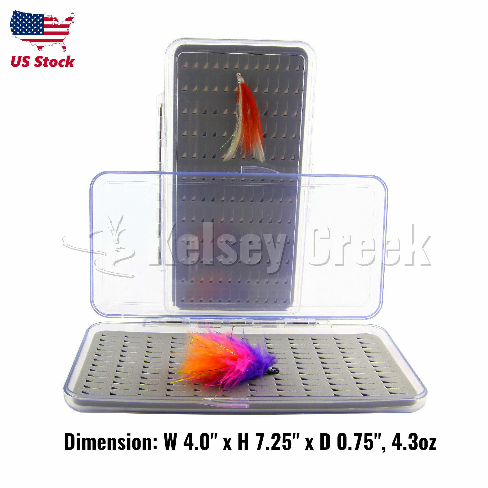 Large Slim Fly Box, Clear Lid, Easy Grip Foam, fly-fishing fly storage ...