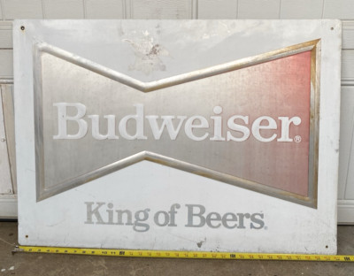 VINTAGE BUDWEISER METAL ADVERTISING SIGN,EMBOSSED,LARGE 35x25,KING OF ...