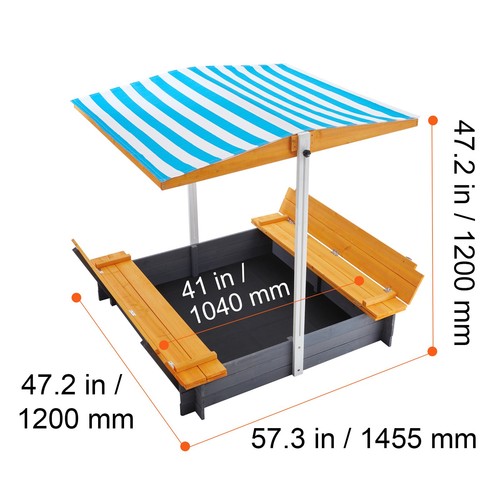 Wooden Sandbox with Canopy Sand Box Sand Pit Outdoor Backyard Ages 3-12 ...