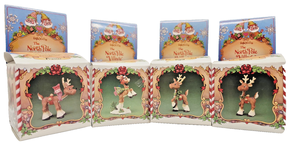 Enesco North Pole Village Reindeer Set/4 Prancer, Prince, Cupid, Dasher ...