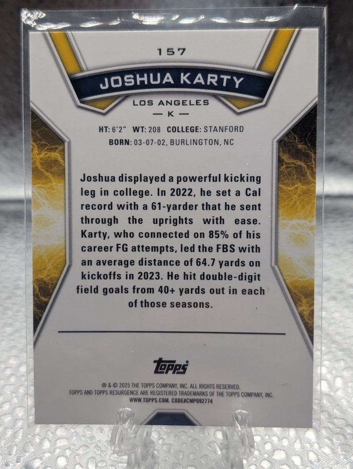 2024 Topps Resurgence Joshua Karty Blue & Pink Shock Los Angeles ...