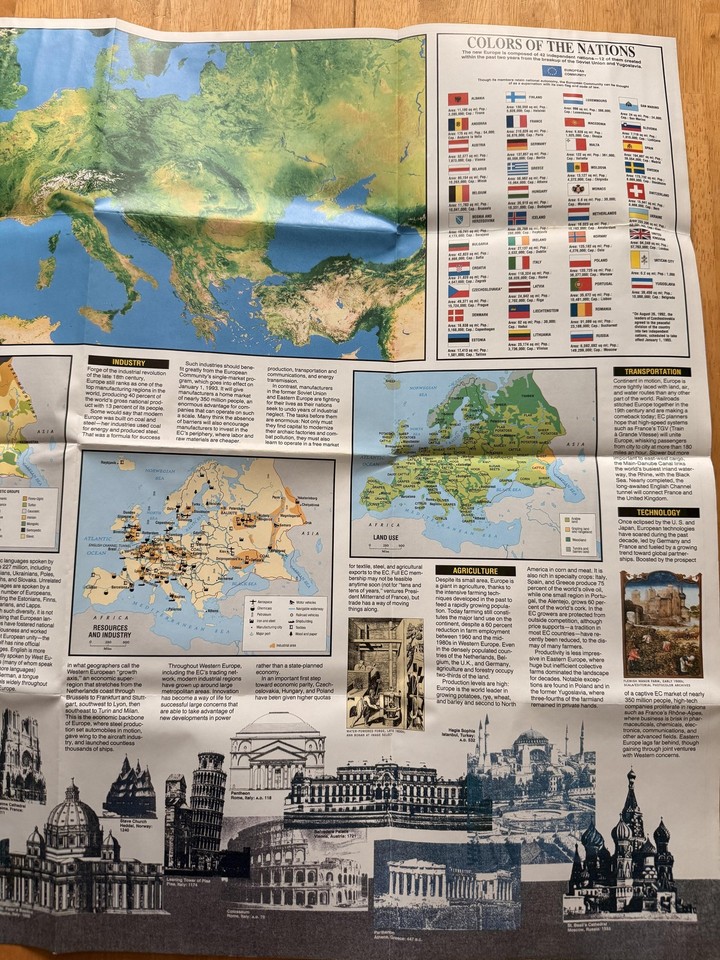 Vintage 1992 National Geographic Europe Map THE NEW EUROPE Fold Out ...