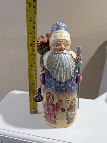 Gorgeous Hand Carved Wood Santa Signed With Intricate Scenes All Over ...