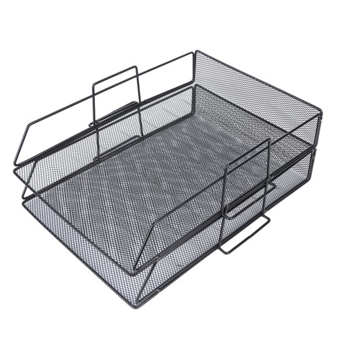 2pcs 2 Tier File Tray 2 Layer Stackable Desk Tray Hollow Iron Organizer ...