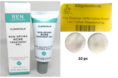 REN Clean Skincare Clearcalm Acne Treatment+10pc Eleganceinlife Cotton ...