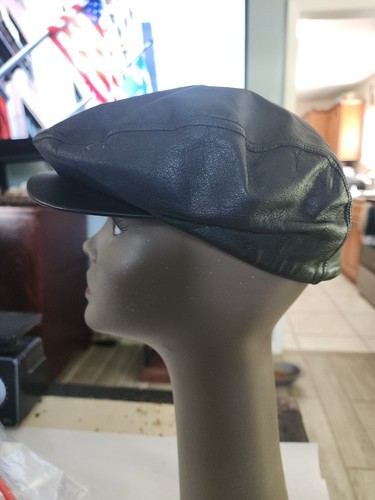 Sima International Hat Mens Medium Black Leather Newsboy Flat Cap ...