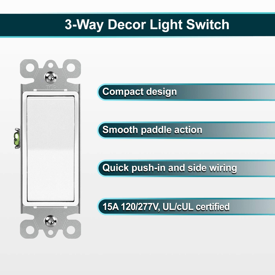 BESTTEN 10 Pack 3-Way Decorator Light Switch, 15A 120/277V, Single Pole ...