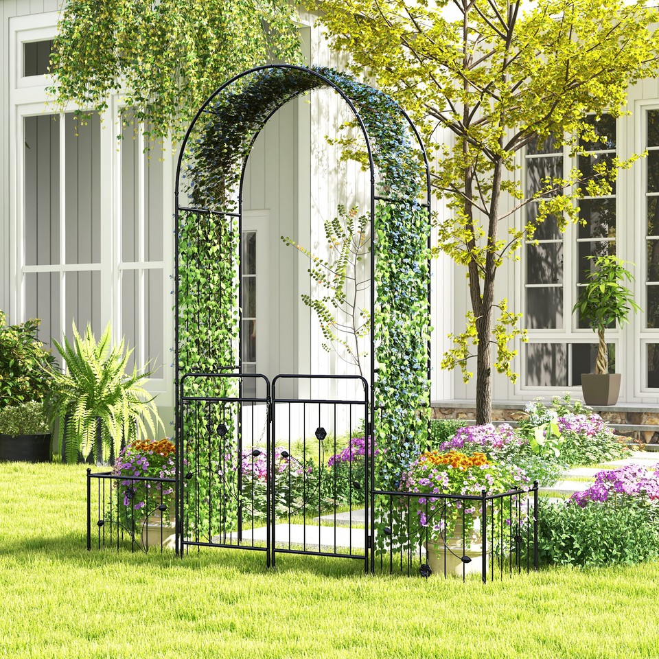 2.2M Garden Arbor Arched Lockable Gate Arched Top Arbor Trellis w/ Side ...
