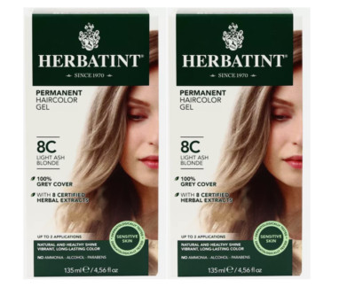 2 PACK Herbatint Permanent Hair Color Gel 8C Light Ash Blonde PACKAGING ...
