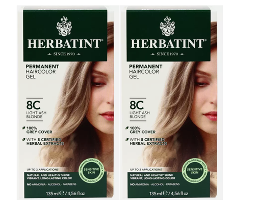 2 PACK Herbatint Permanent Herbal Hair Color Gel 8C Light Ash Blonde 4. ...