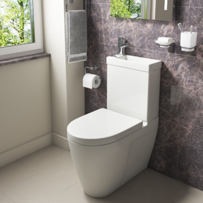 Compact Space Saver Combi 2 in 1 Mini Cistern, Basin, Toilet and Seat ...