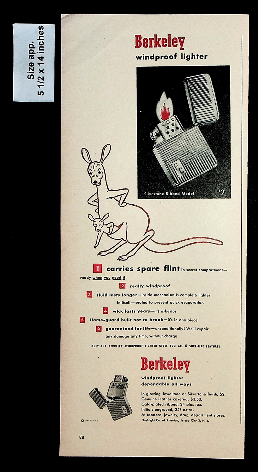 1948 Berkeley Windproof Lighter Kangaroo Joey Flame Vintage Print Ad ...