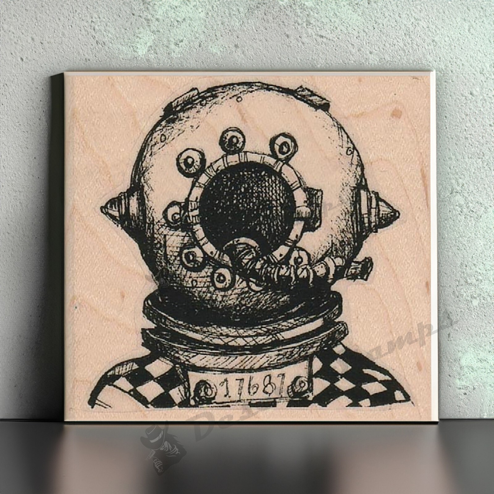 Mounted Rubber Stamp, Whimsical Diver, Steampunk Diver, Diving Helmet ...