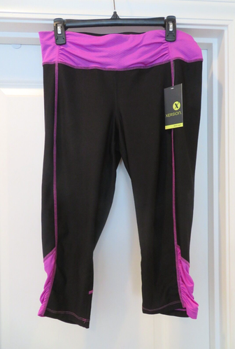 NWT NEW XL black purple Xersion pants fitted capris pocket quick dri fitness $40 | eBay