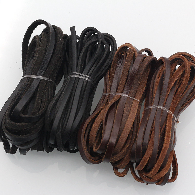 5M DIY Flat Real Genuine Leather Rope Cord Strap String First Layer ...