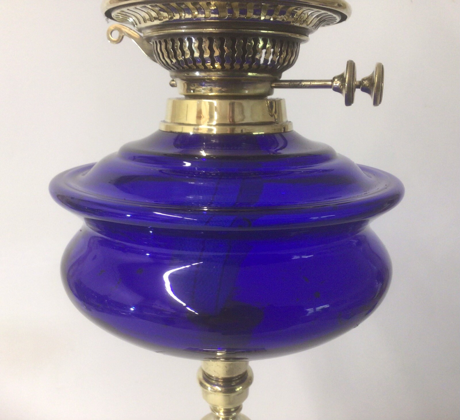 Antique Oil Lamp Duplex Cobalt Blue Glass Font Acid Etched Shade Brass ...