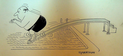 Henry S Syverson Original Art Fat Man Diving Board Into Swimming Pool ...