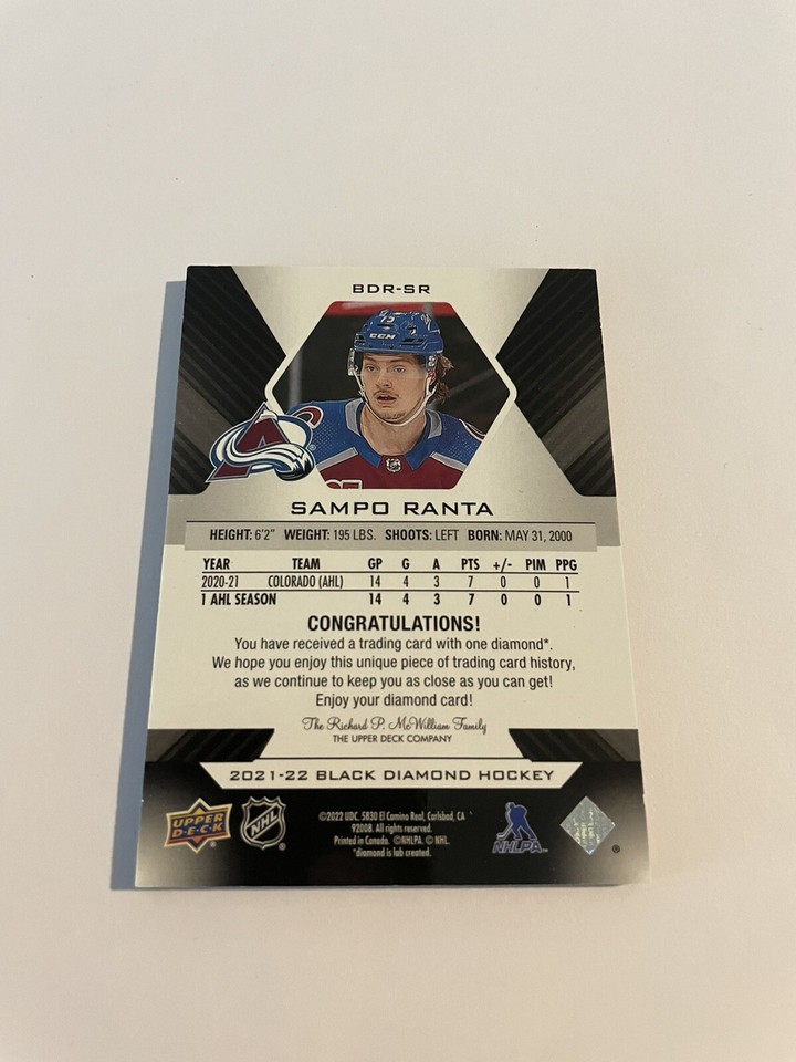 2021-22 Black Diamond Sampo Ranta Silver Diamond Rookie Relics #d/99 | eBay