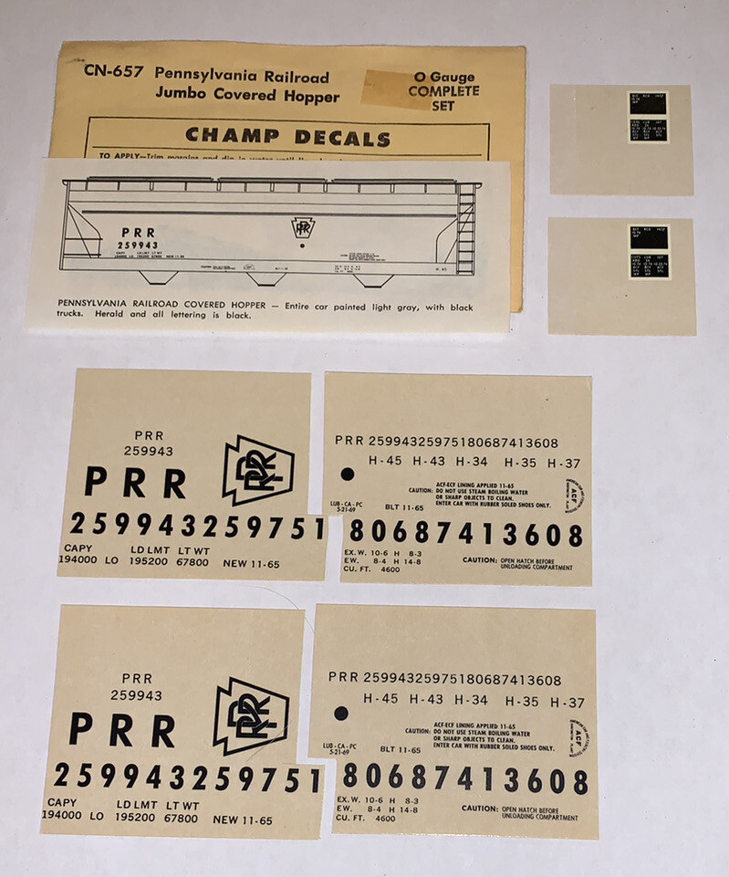 CHAMP O SCALE DECAL-PENNSYLVANIA/PRR JUMBO COV HOP-GRAY w/BLACK LETT ...