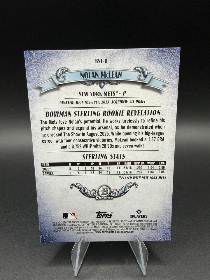 2026 Bowman Chrome Nolan McLean Sterling Refractor RC Rookie Mets | eBay